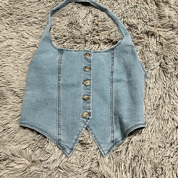 SHEIN | Tops | Shein Light Blue Denim Halter Top | Poshmark